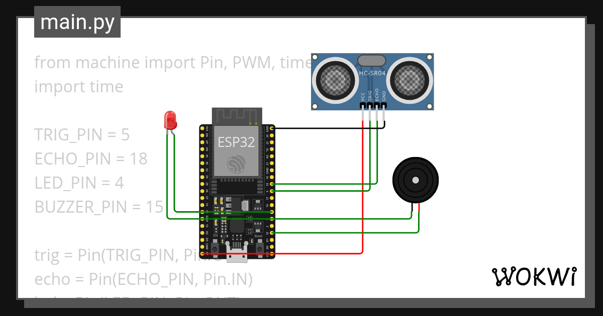 close proximity alert indicator - Wokwi ESP32, STM32, Arduino Simulator