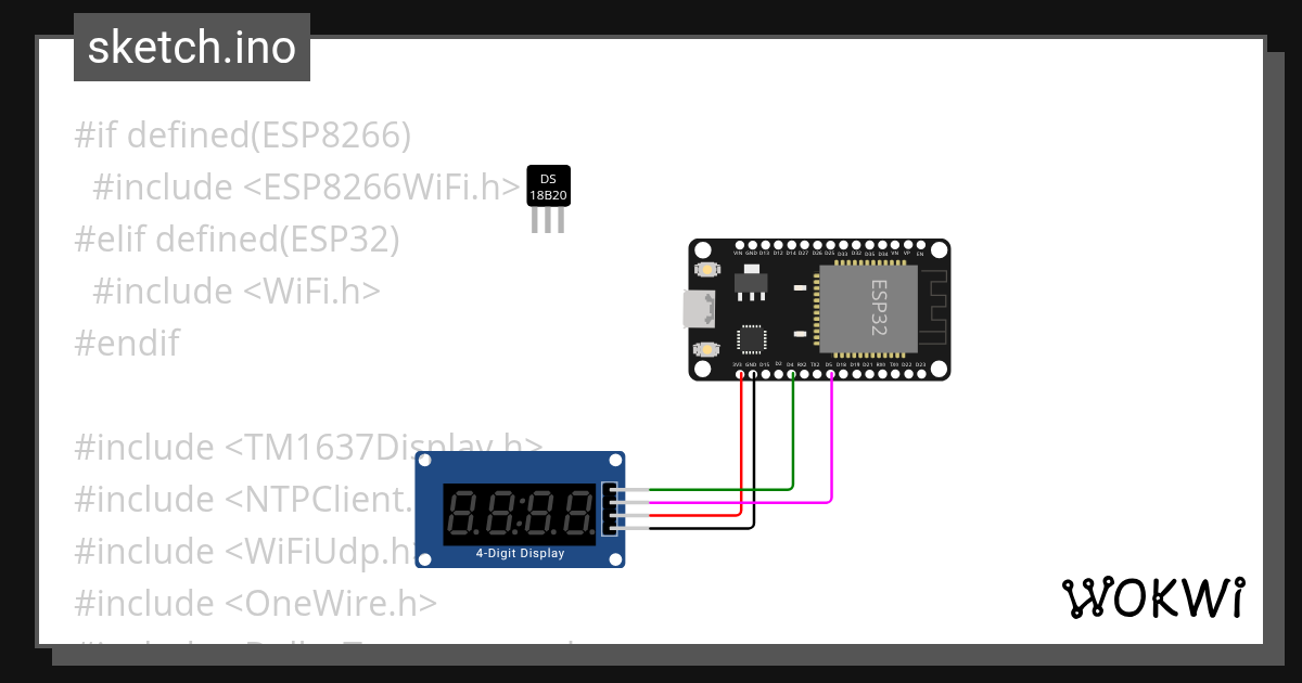 Display NTP Time on TM1637 display Copy - Wokwi ESP32, STM32, Arduino Simulator