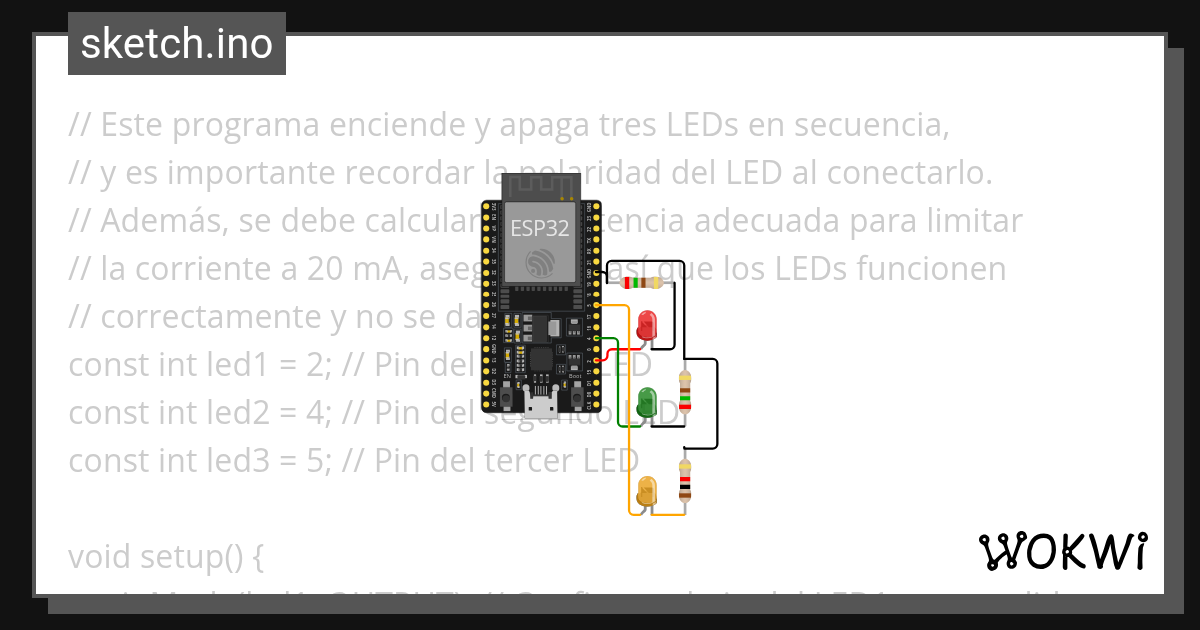 Clase 9 E1SM ESP32 Secuencia de luces - Wokwi ESP32, STM32, Arduino Simulator