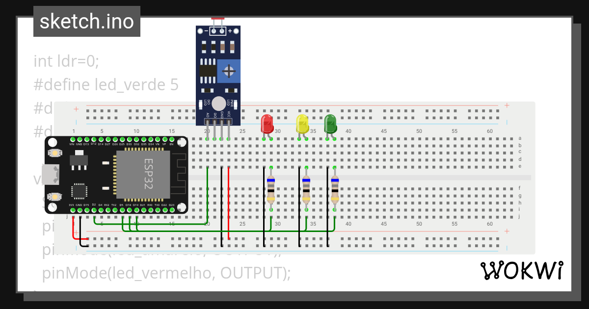 Sensor LDR - Wokwi ESP32, STM32, Arduino Simulator