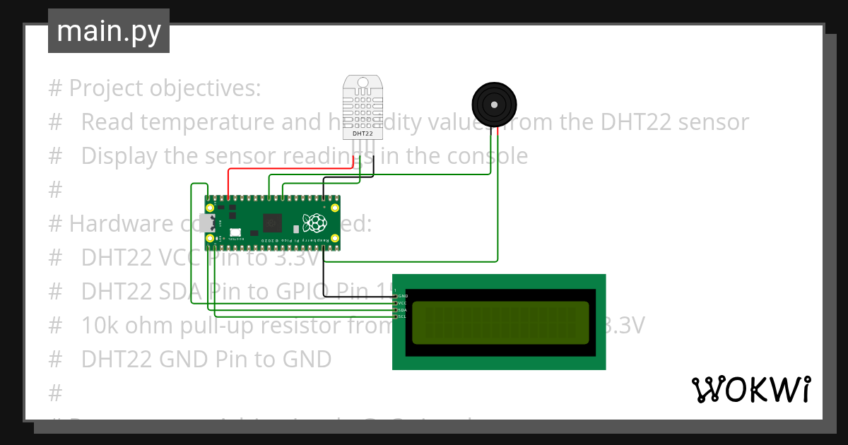 Raspberry Pi Pico DHT11 and Buzzer Copy - Wokwi ESP32, STM32, Arduino Simulator