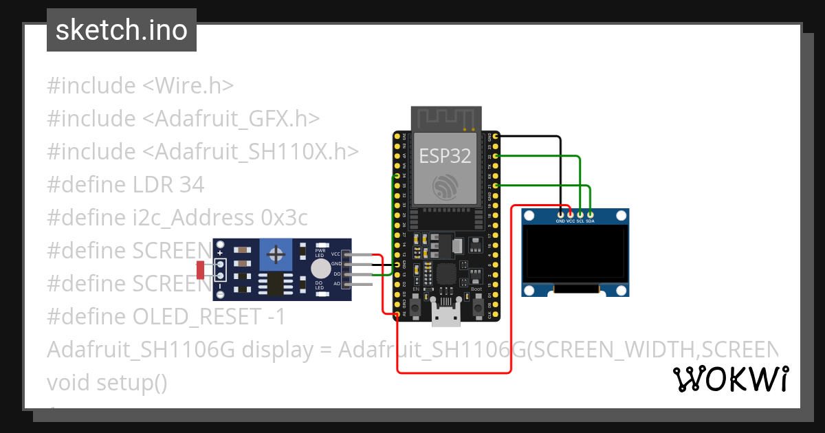OLED + LDR - Wokwi ESP32, STM32, Arduino Simulator