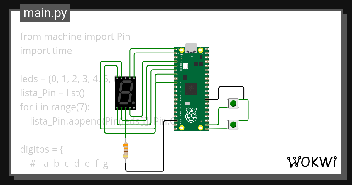 ejercicio_contador con salida de 7 segmentos - Wokwi ESP32, STM32, Arduino Simulator