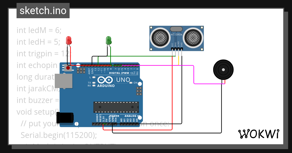 Sensor Jarak Sederhana - Wokwi ESP32, STM32, Arduino Simulator