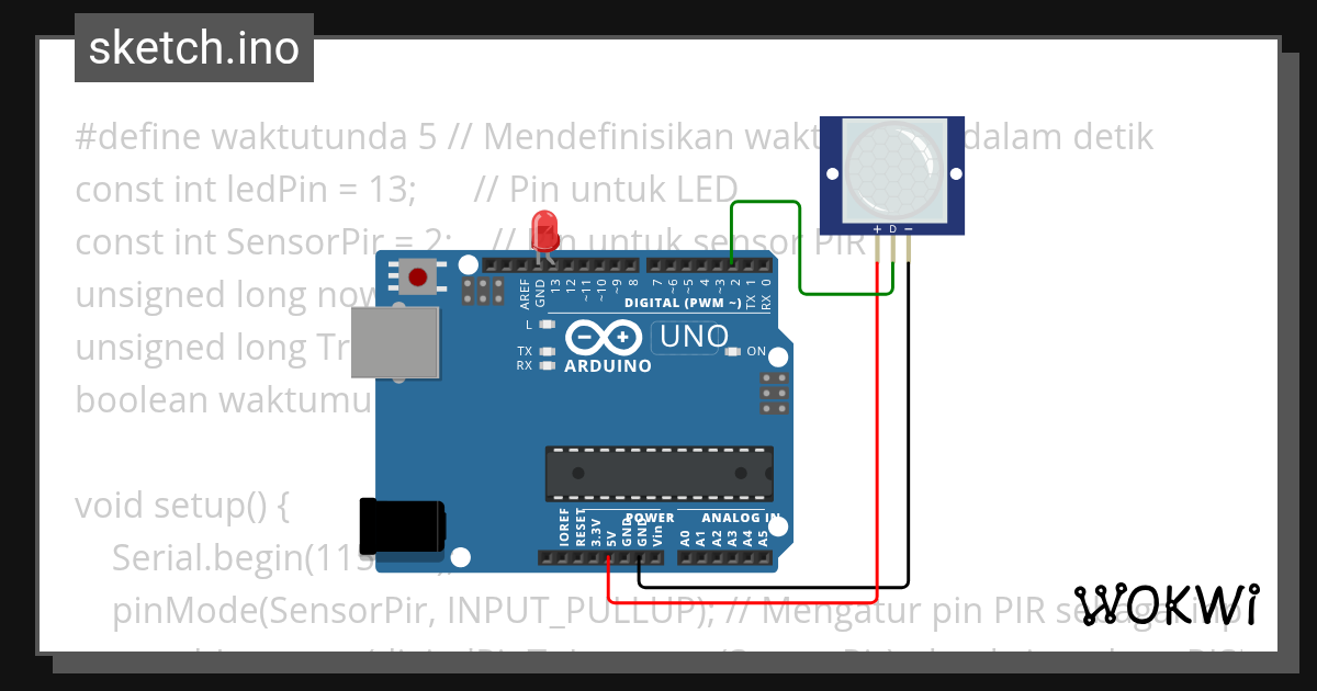 A023015_Percobaan Sensor PIR - Wokwi ESP32, STM32, Arduino Simulator