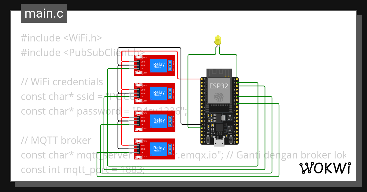 PHP Web Dashboard Control 4 relay dg MQTT - Wokwi ESP32, STM32, Arduino Simulator