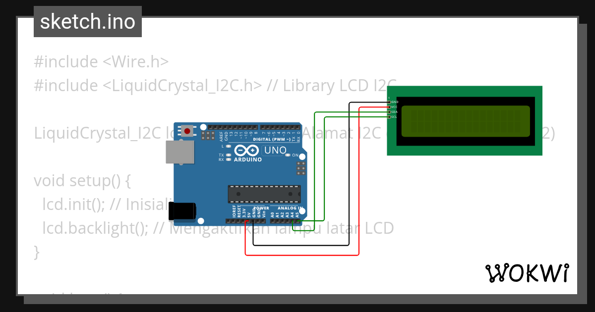 RANGKAIAN SIMPLE LCD - Wokwi ESP32, STM32, Arduino Simulator