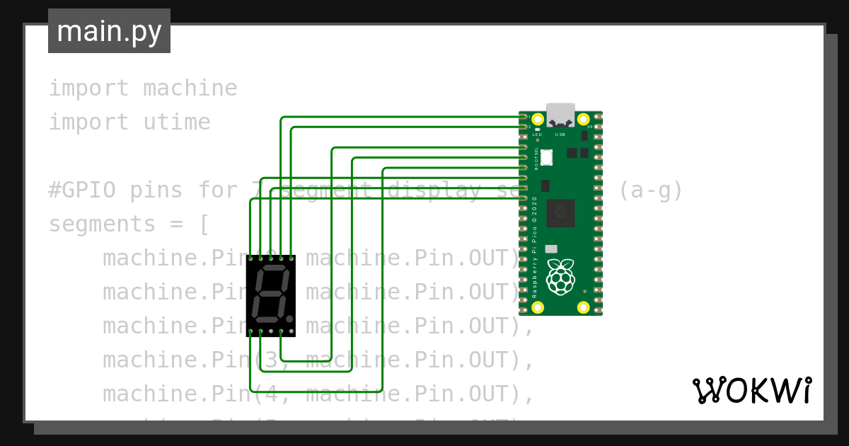 7 Segment Display With Raspburry Wokwi Esp32 Stm32 Arduino Simulator 0302