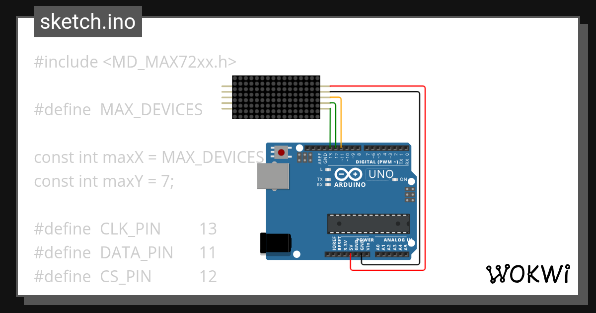 点阵屏实验一：点亮 Wokwi Esp32 Stm32 Arduino Simulator