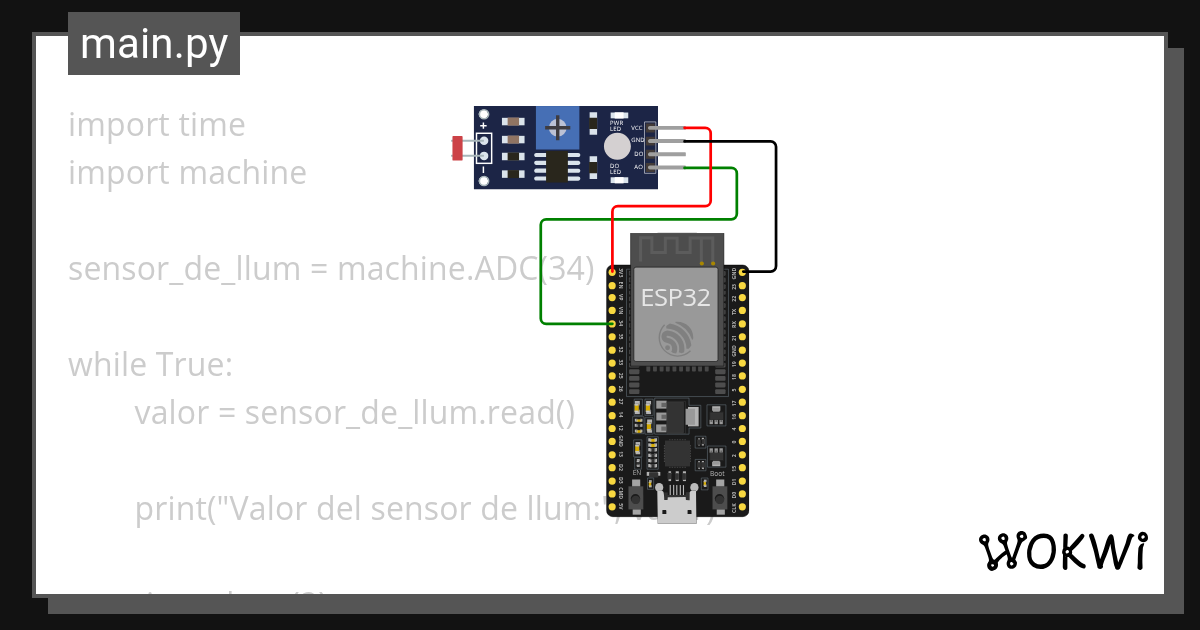 EXEMPLO SENSOR DE LLUM - Wokwi ESP32, STM32, Arduino Simulator