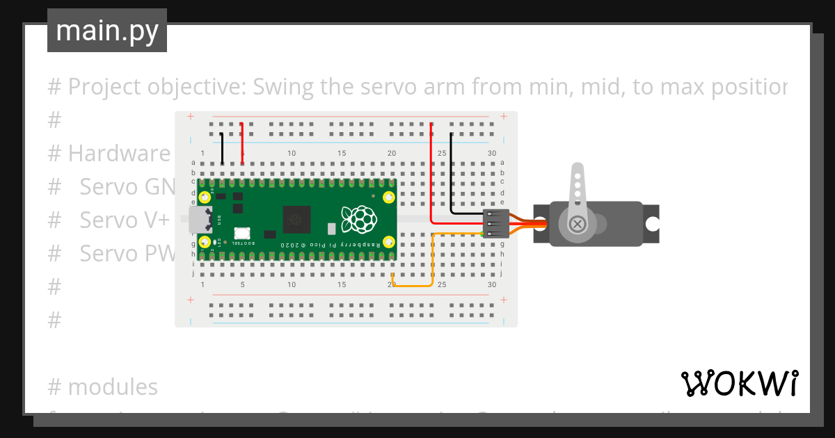 Raspberry Pi Pico Servo MOTOR Min, Mid, and Max (picozero) Copy - Wokwi ESP32, STM32, Arduino ...