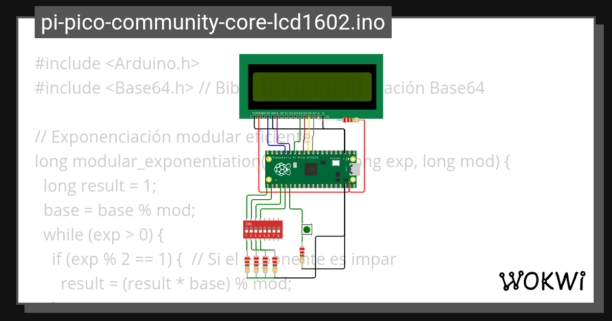 pi-pico-community-core-lcd1602.ino Copy - Wokwi ESP32, STM32, Arduino Simulator
