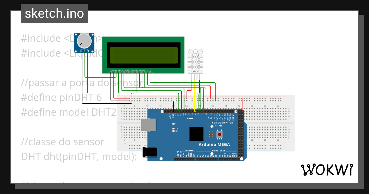 Temperatura/umidade + LCD (aula 10) - Wokwi ESP32, STM32, Arduino Simulator