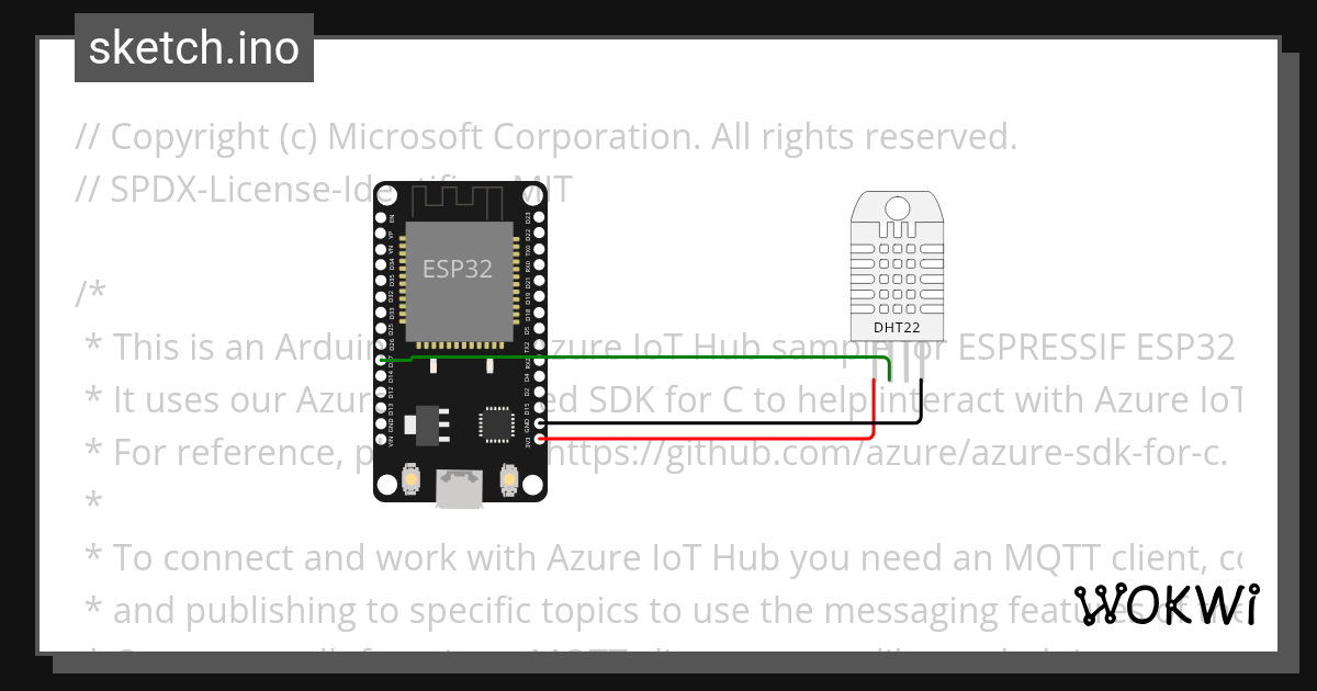 ESP32 - Azure IoT - DHT22 - Simulation - Wokwi ESP32, STM32, Arduino Simulator