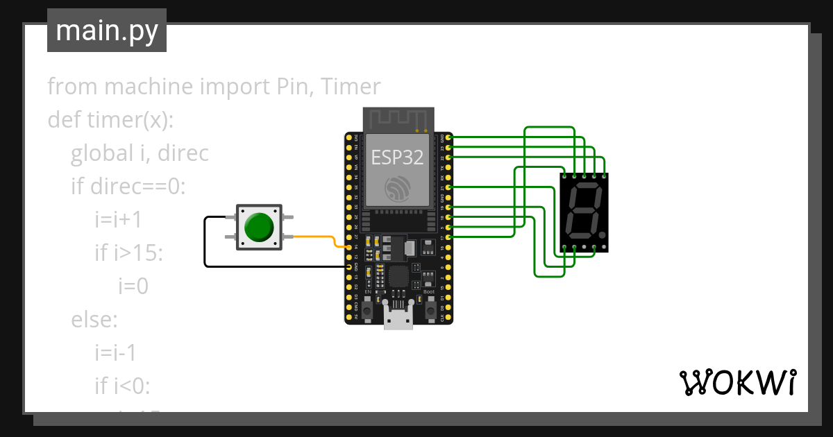 Display 7 seg con timer e interrupción - Wokwi ESP32, STM32, Arduino Simulator