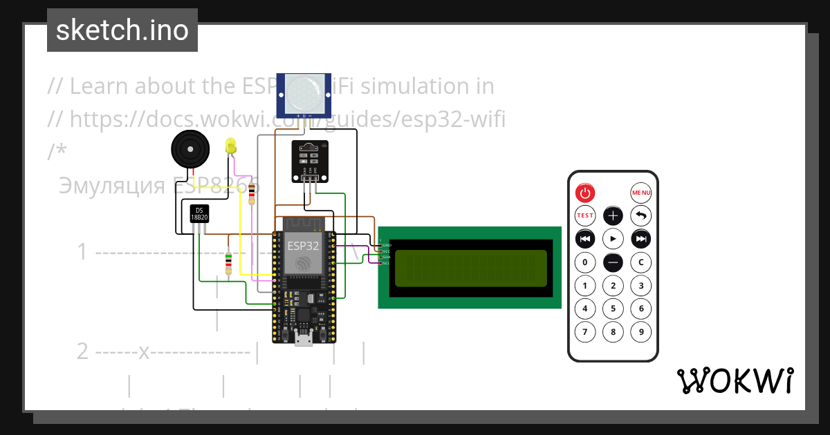 LCD_1820 Ir_02 - Wokwi ESP32, STM32, Arduino Simulator
