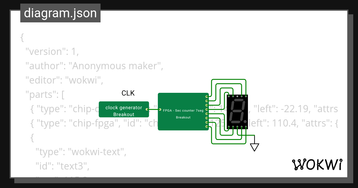 FPGA - Sec counter 7seg-1 Count-down - Wokwi ESP32, STM32, Arduino Simulator