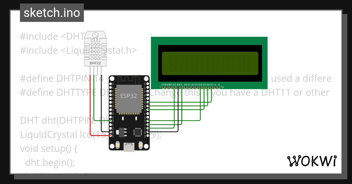 DHT22 sensor with esp32 and LCD Copy - Wokwi ESP32, STM32, Arduino ...
