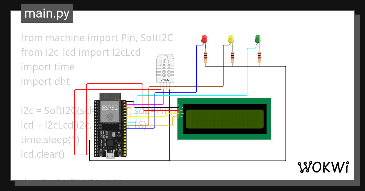 DHT MicroPython LCD Copy - Wokwi ESP32, STM32, Arduino Simulator