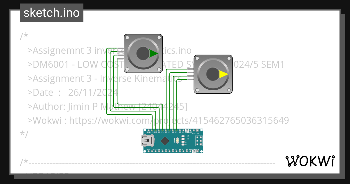assignment 3 inverse kinematics - Wokwi ESP32, STM32, Arduino Simulator
