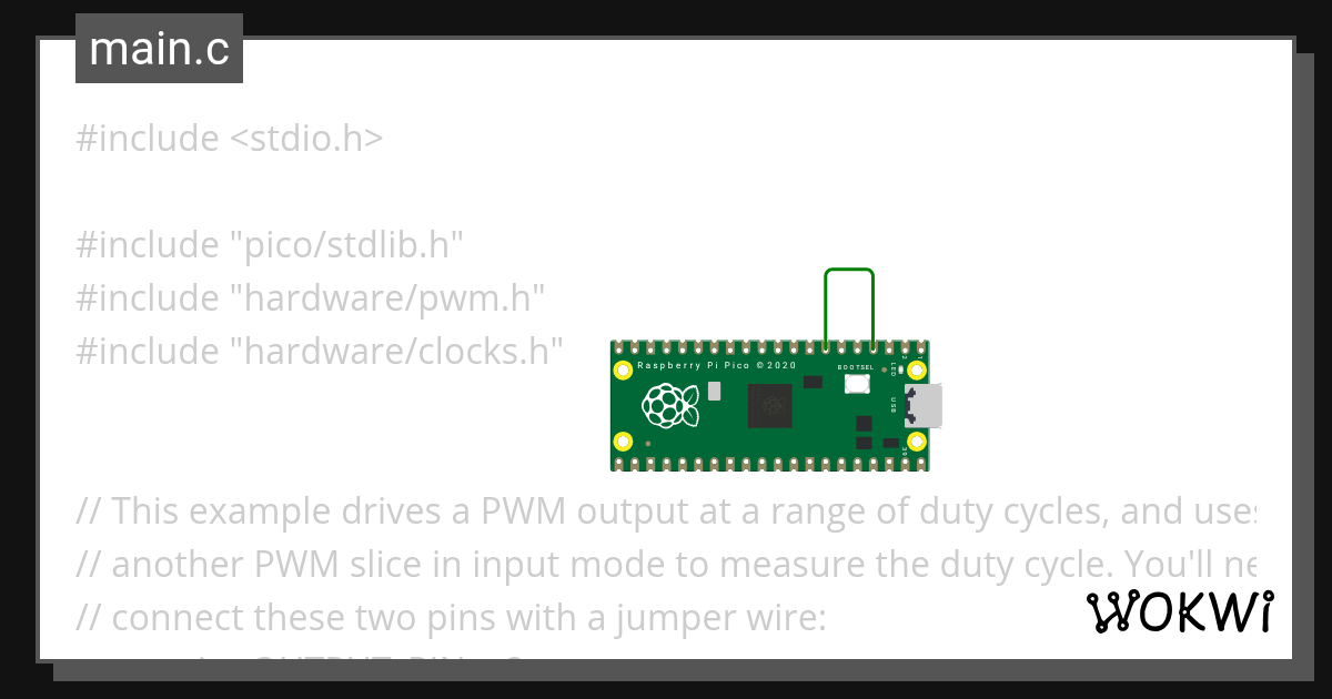 Pi Pico SDK Hello-PWM-Feedback - Wokwi ESP32, STM32, Arduino Simulator