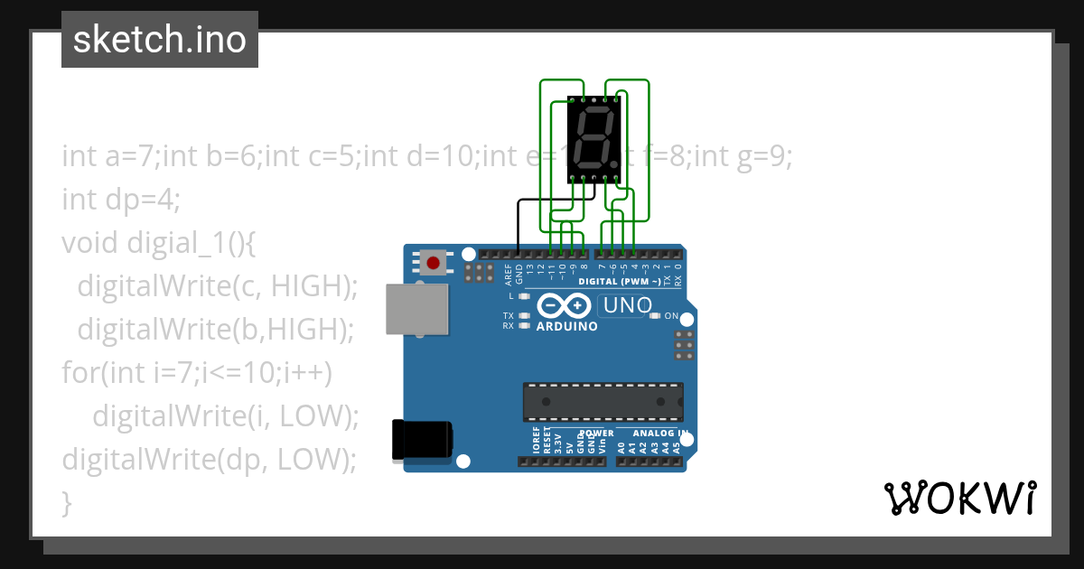 数码管 显示 “1” Wokwi Esp32 Stm32 Arduino Simulator