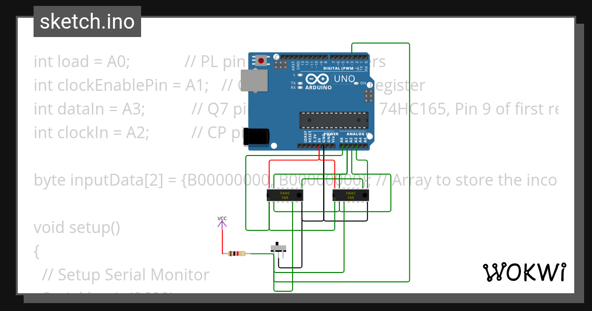74HC165 dual cascade - Wokwi ESP32, STM32, Arduino Simulator