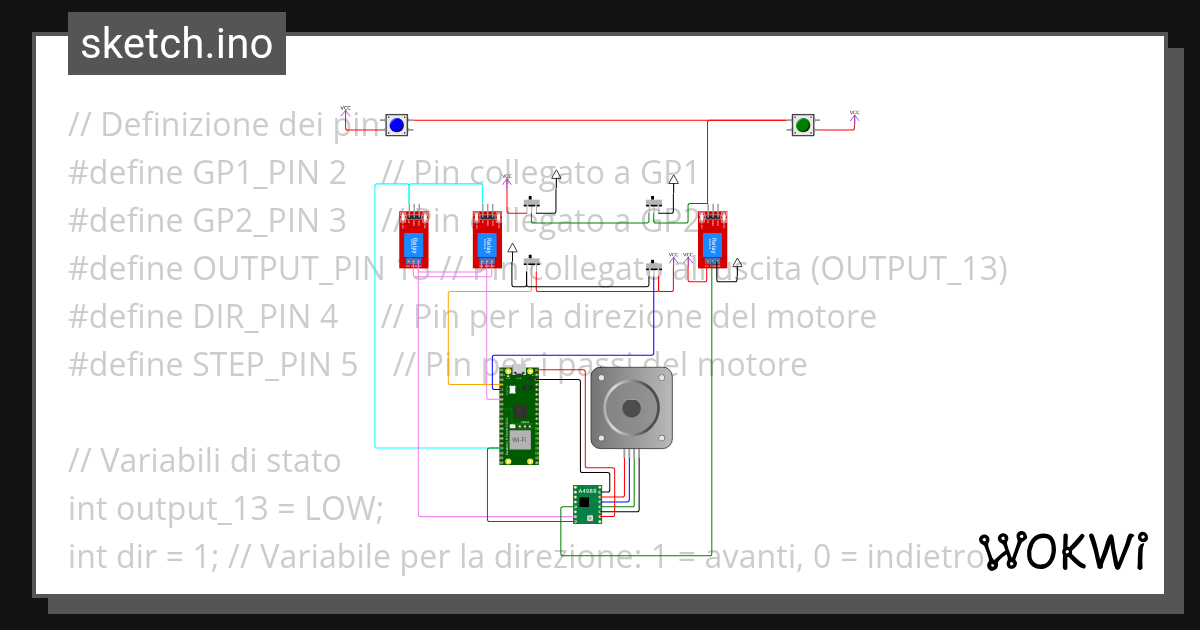 motore avanti e indietro ok Copy di prova - Wokwi ESP32, STM32, Arduino Simulator