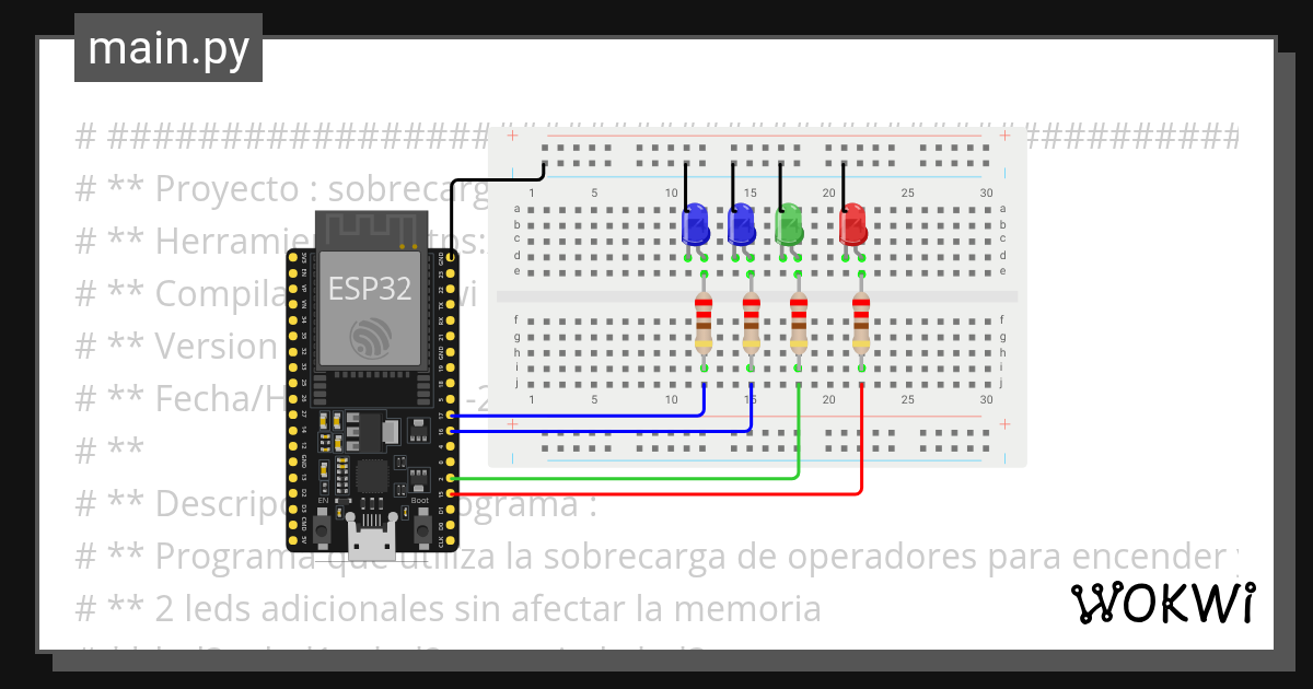 Práctica (Sobrecarga de Operadores) - Wokwi ESP32, STM32, Arduino Simulator