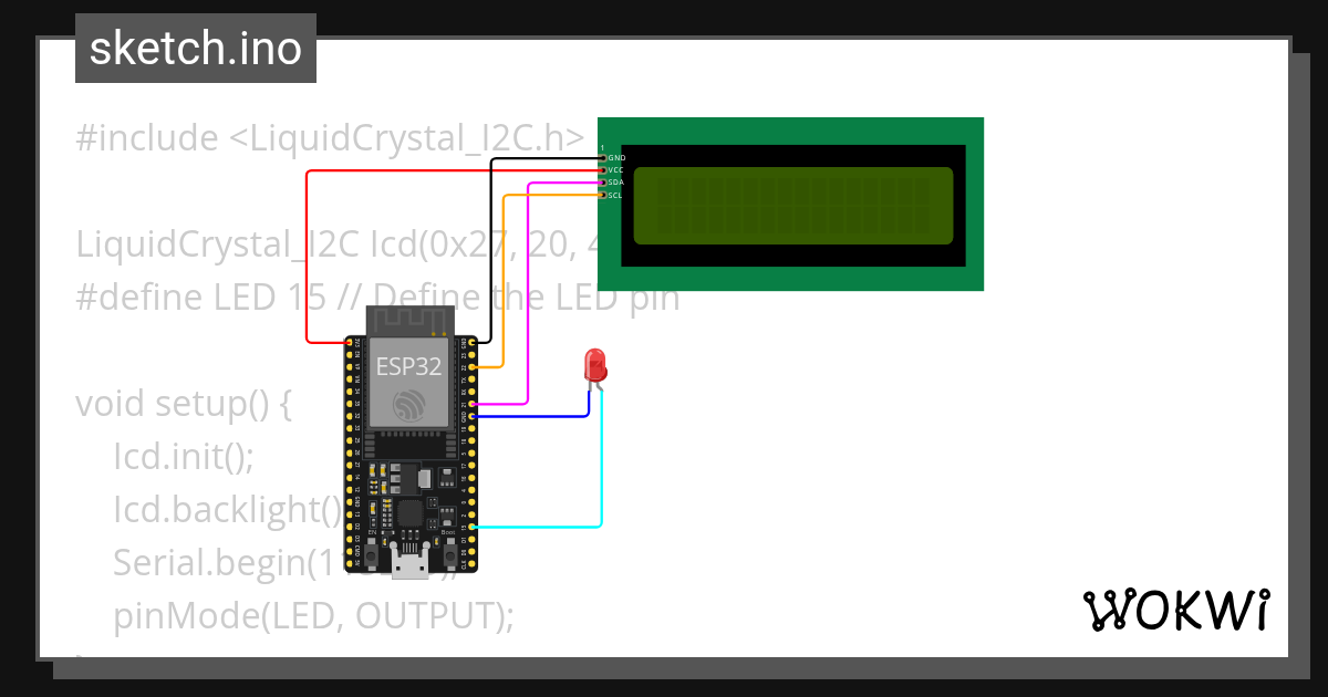 Led blink LCD - Wokwi ESP32, STM32, Arduino Simulator