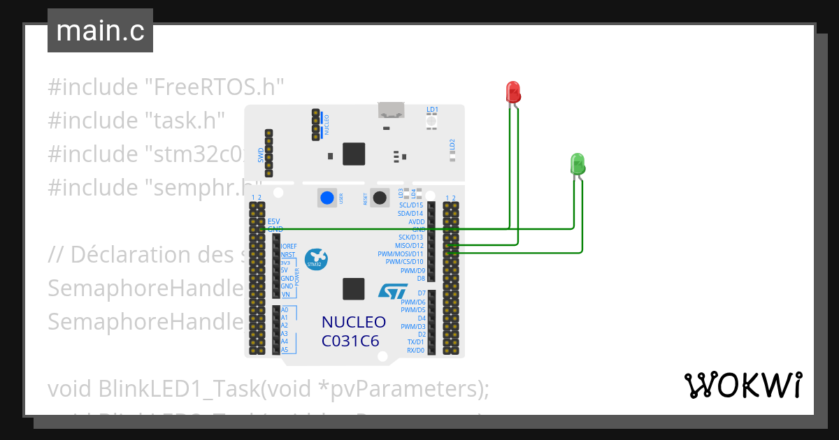 STM32 freertos TP3- sémaphore simple Etu Copy - Wokwi ESP32, STM32, Arduino Simulator