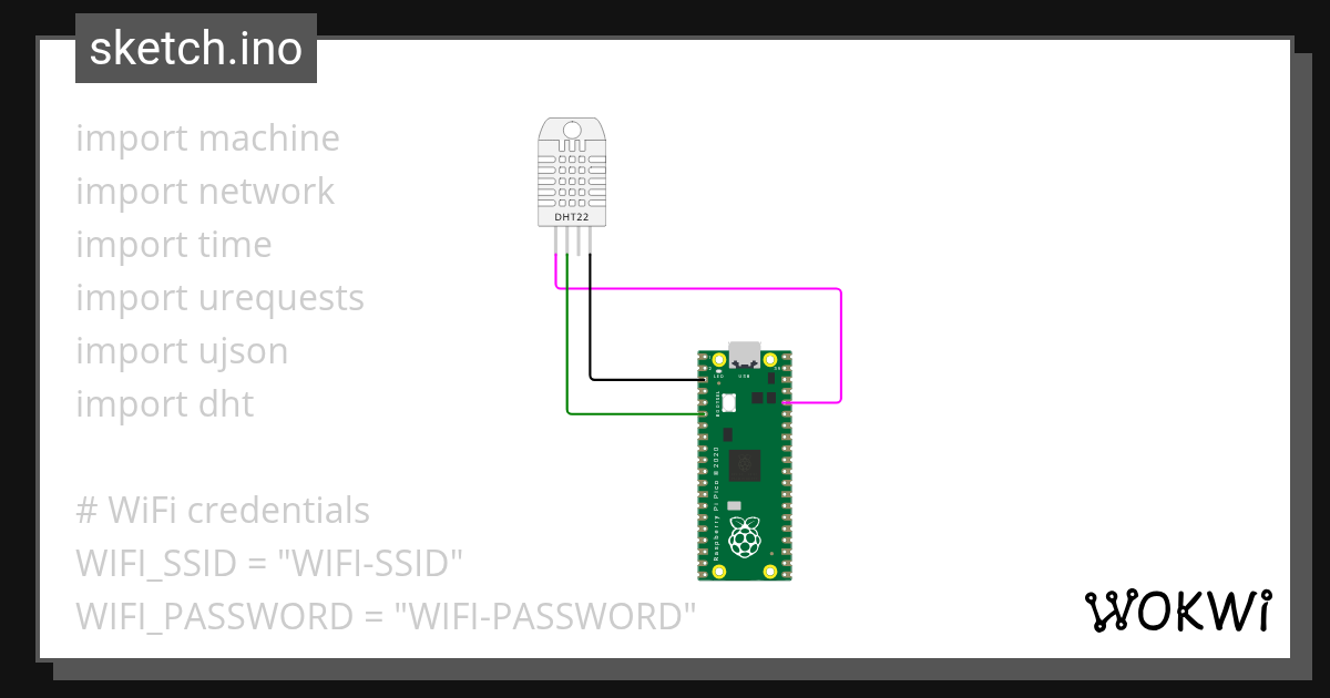 Pi pico DHT22 Lab EMJ47703 - Wokwi ESP32, STM32, Arduino Simulator