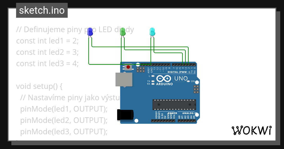 3 diody - Wokwi ESP32, STM32, Arduino Simulator
