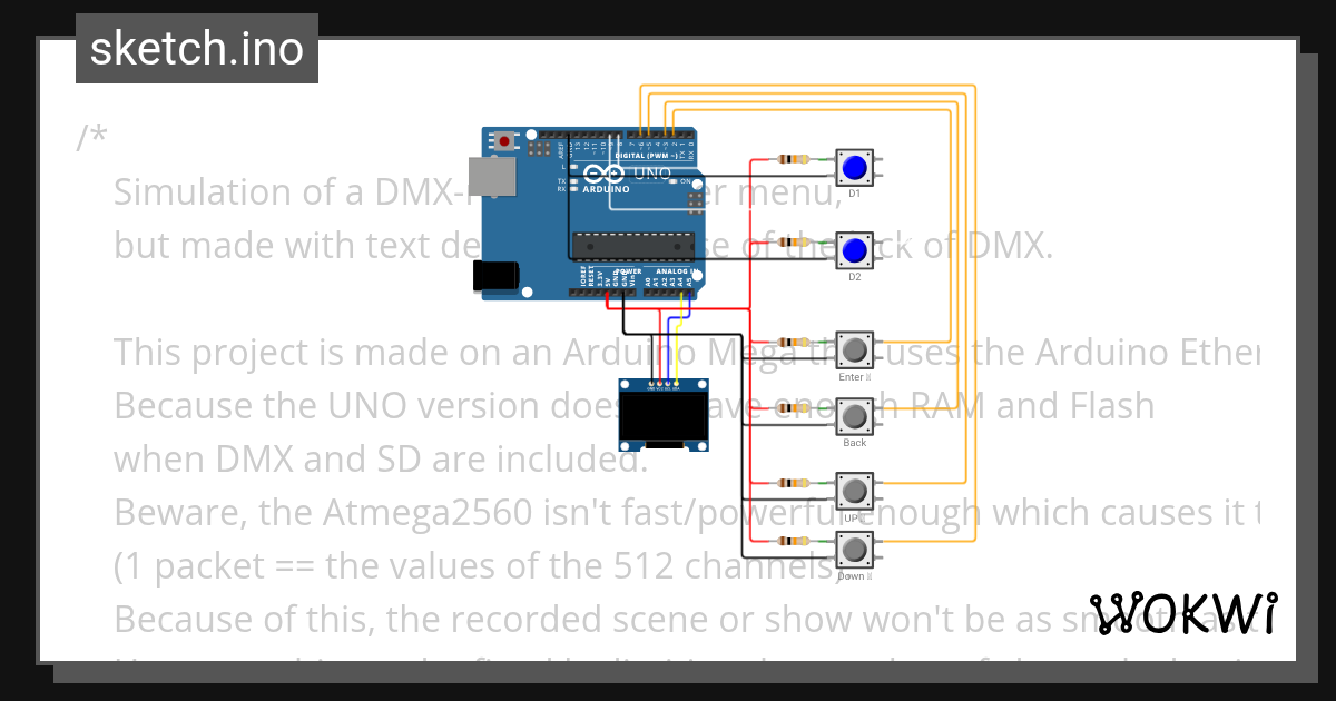 Arduino Uno: Menu Options for DMX-recorder/player - Wokwi ESP32, STM32, Arduino Simulator