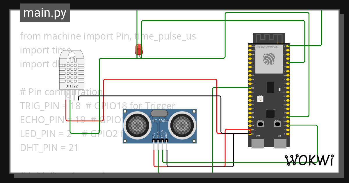 assignment 1 with enhancement(object is too close) - Wokwi ESP32, STM32, Arduino Simulator