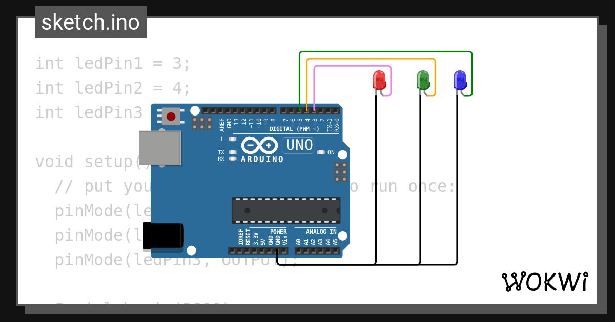 3 Led Menyala Berurutan Wokwi Esp32 Stm32 Arduino Simulator 9571