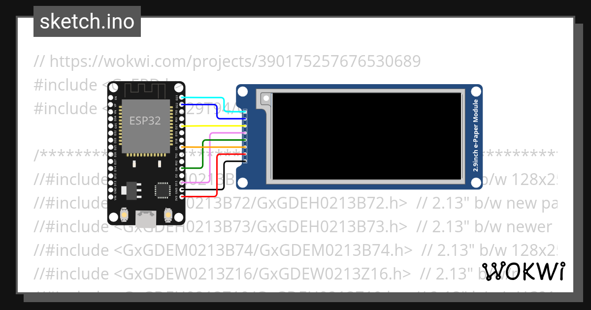 ePaper 2.13 text writing by atpdnc11 - Wokwi ESP32, STM32, Arduino Simulator