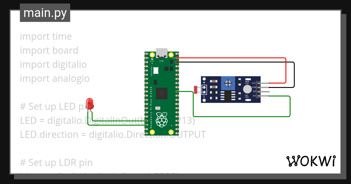 Smart Light LDR Circuit Python - Wokwi ESP32, STM32, Arduino Simulator