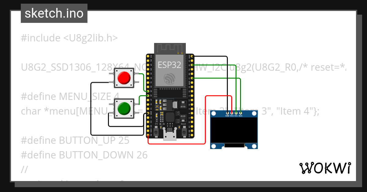 oled显示菜单 - Wokwi ESP32, STM32, Arduino Simulator