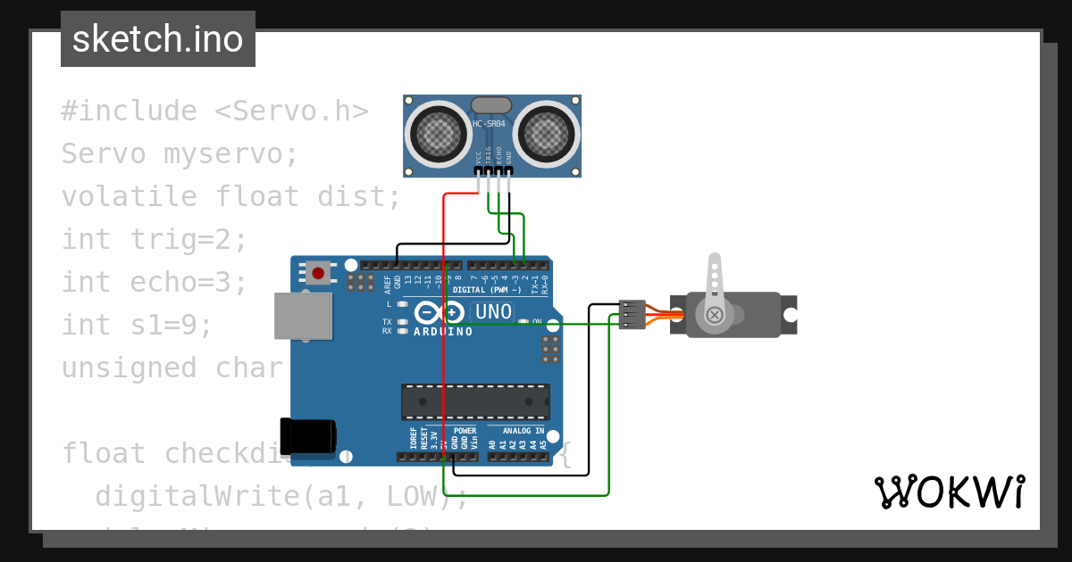 感应垃圾桶(超声波舵机) Wokwi Esp32 Stm32 Arduino Simulator