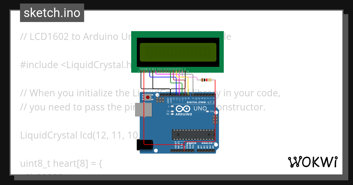 007 Projects with LCD1602 - with Character - Wokwi ESP32, STM32, Arduino Simulator