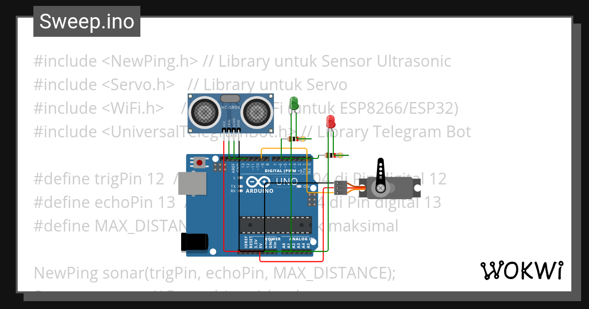 sensor jarak - Wokwi ESP32, STM32, Arduino Simulator