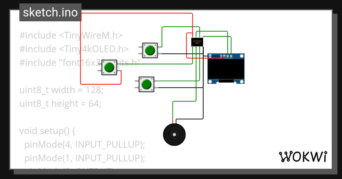 ATtiny85 Oled I2C ssd1306 - 128x64 Copilot - V2 - Wokwi ESP32, STM32, Arduino Simulator