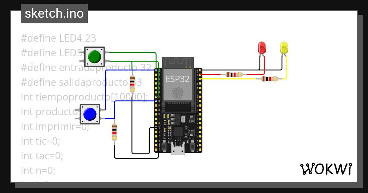 Entregable 4 pulsadores + LEDs - Wokwi ESP32, STM32, Arduino Simulator