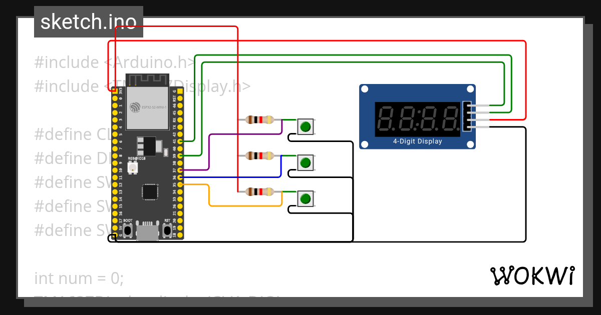 7-Segment TM1637_SW to control - Wokwi ESP32, STM32, Arduino Simulator