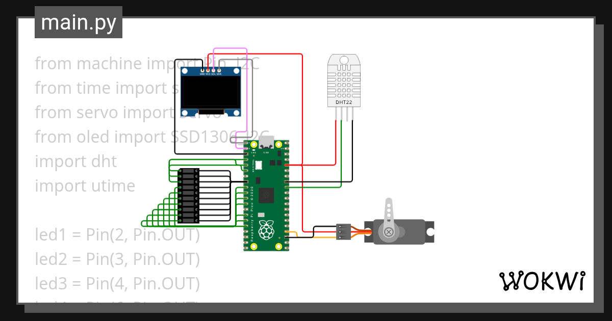 oled, dht, servo, bargraphe - Wokwi ESP32, STM32, Arduino Simulator