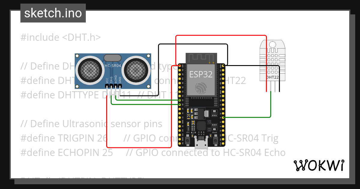 esp_ultrasonic_dht22 - Wokwi ESP32, STM32, Arduino Simulator