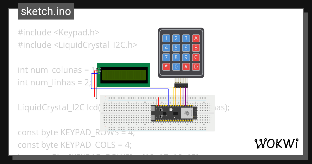 keypad,lcd e calculadora - Wokwi ESP32, STM32, Arduino Simulator