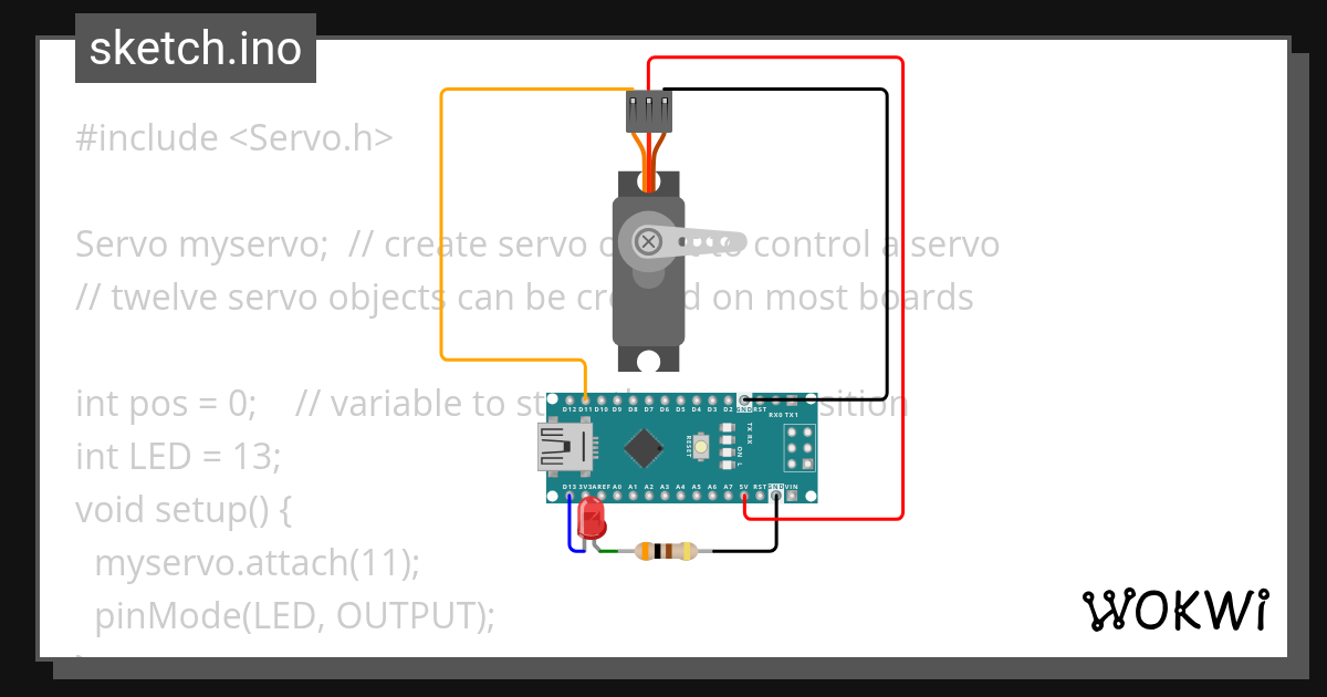 Encender LED y mover servo - Wokwi ESP32, STM32, Arduino Simulator
