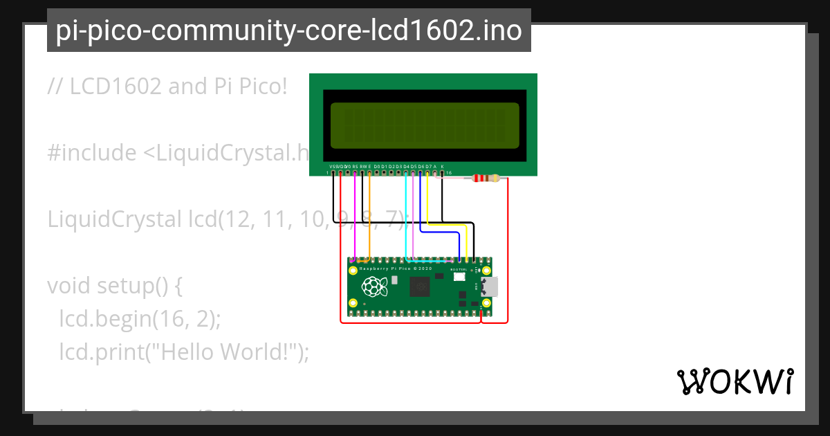 pi-pico-community-core-lcd1602.ino Copy - Wokwi ESP32, STM32, Arduino Simulator